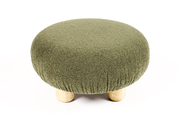 #2134— Custom Bolete Ottoman / Footstool — Turned Ash legs — Olive Bou ...